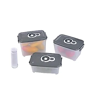 MTR Set of 3 Value Pack Food Storage Containers Vented Hole & Vacuum Pump BPA Free Kitchen Storage Dishwasher Safe Microwave Safe Freezer Safe Airtight Silicone Containers Leakproof & Reusable (3)