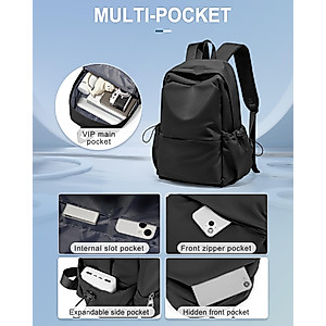 UPPACK Black Backpack For Women School Aesthetic Bookbag For Men Lightweight Gym Backpack High School Middle School Bag For Girls Boys Casual Daypack Laptop Backpack College