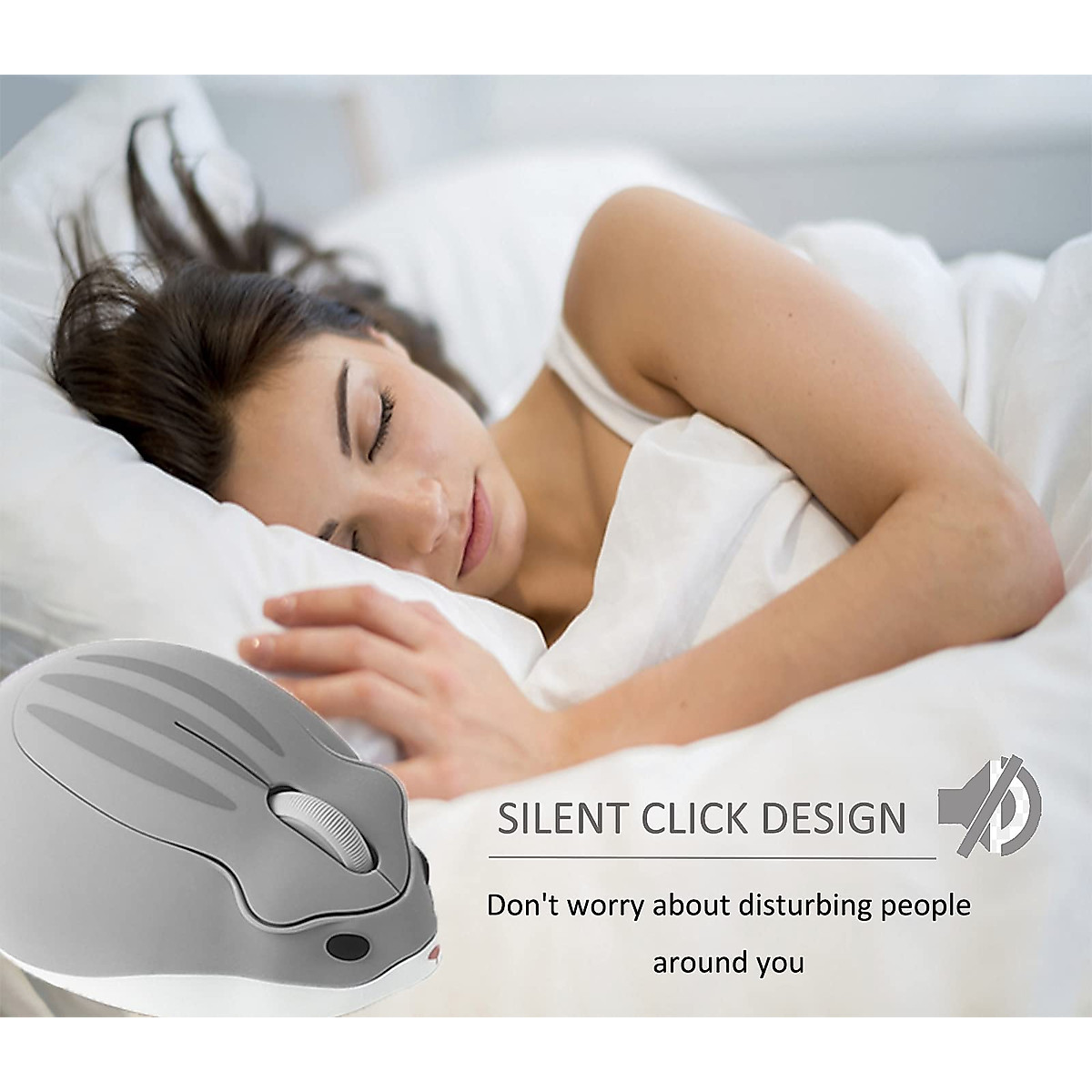 Wireless Mouse Cute Cartoon Hamster Shape Mini Silent Click Ergonomic Design 2.4G USB Portable Cordless Mouse 1200 DPI Small Mice for Notebook/MacBook/PC/Laptop/Computer for Kids Girl Gift (Grey)