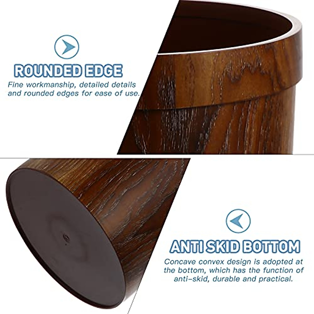 NUOBESTY Plastic Trash Can Bin Wastebasket Wood Grain Garbage Container for Bathroom Kitchen Laundry Room Home Office Dorms Rubbish Box 27. 5x21. 2x21. 2 cm Coffee