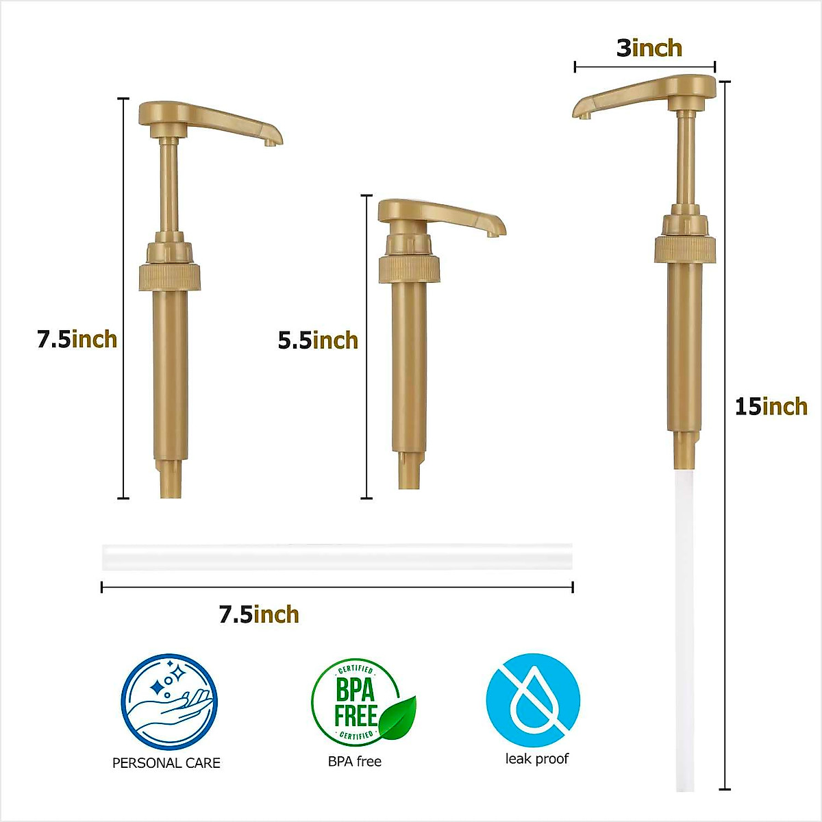 Kinfira 6 Pcs Coffee Syrup Pump Dispenser - Premium Skinny Syrup Pumps Fit for 25.4oz Torani Davinci Syrup Bottles (Gold)