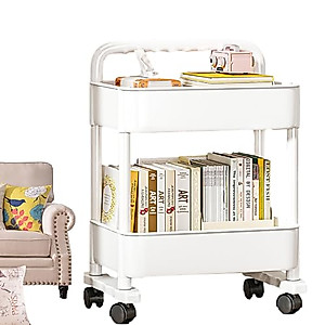 Movable Bookshelf Cart, Movable Storage Book Shelves, Movable Book Rack, Compact Bookshelf on Wheels, Reusable Rolling Storage Cart Movable Bookshelf for Kitchen, Bedroom, Living Room & Laundry Room