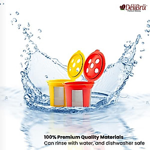 DeliBru Reusable K Cups for Keurig Supreme and K Supreme Coffee Maker - Pack of 4 [Red, Yellow, Green, Blue]