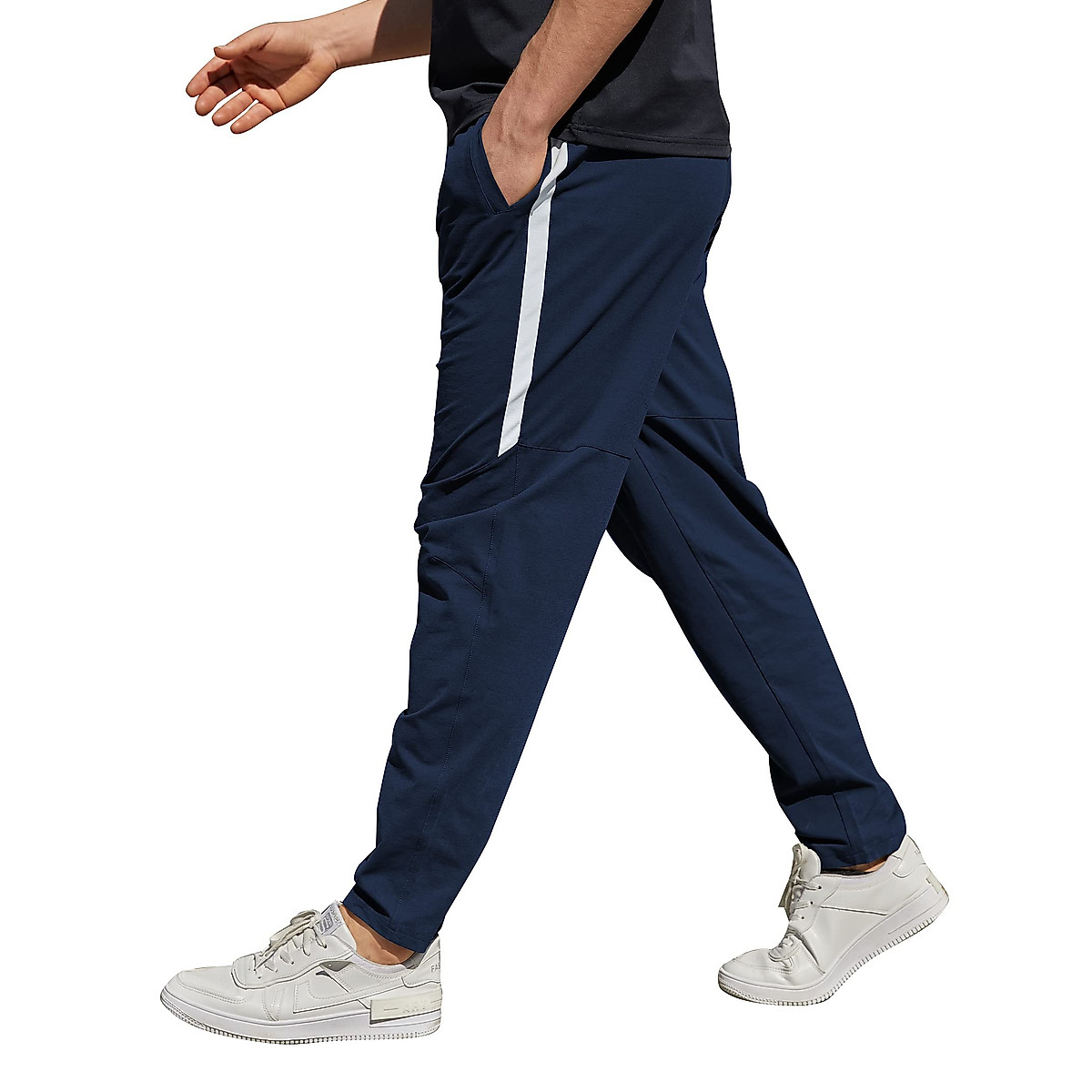 ADMYYROL Men's Performance Tech Sweatpants Active Athletic Jogger Pants Gym Quick Dry Trousers Casual(XL-Navy-02)