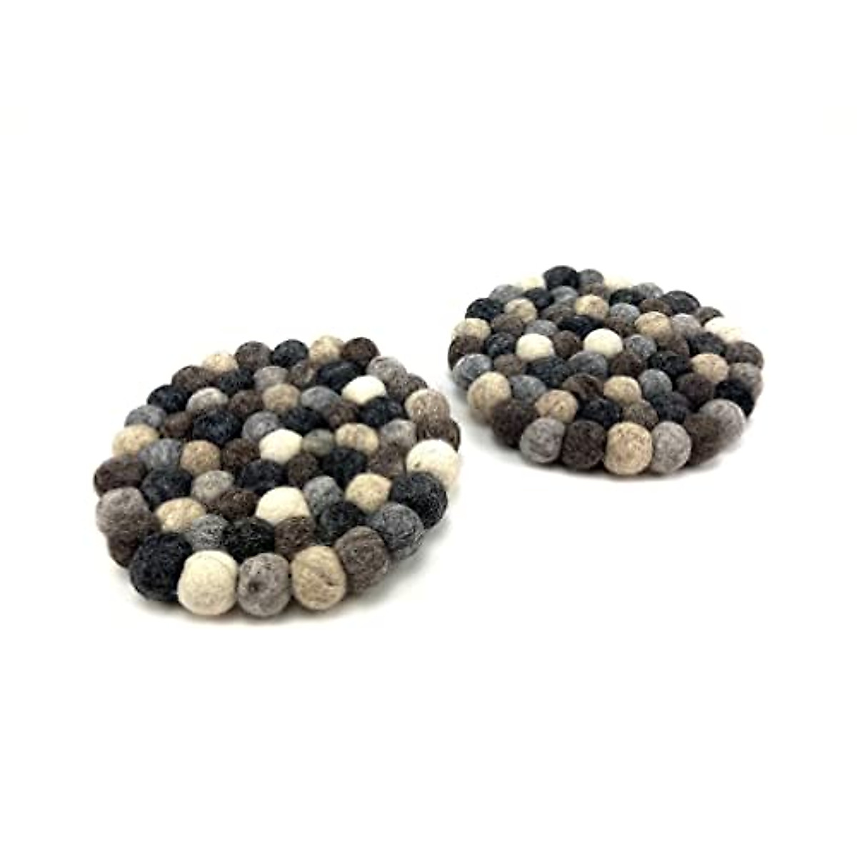 Handmade Trivet, Felt Ball Trivet, Potholders, Trivets, 100% Wool, Felt, Hot Pot Holders (Set of 2) Hot Pads, Flexible, Durable, Heat Resistant Mat, Mats, Round Trivet (Multi Light Gray, Round)