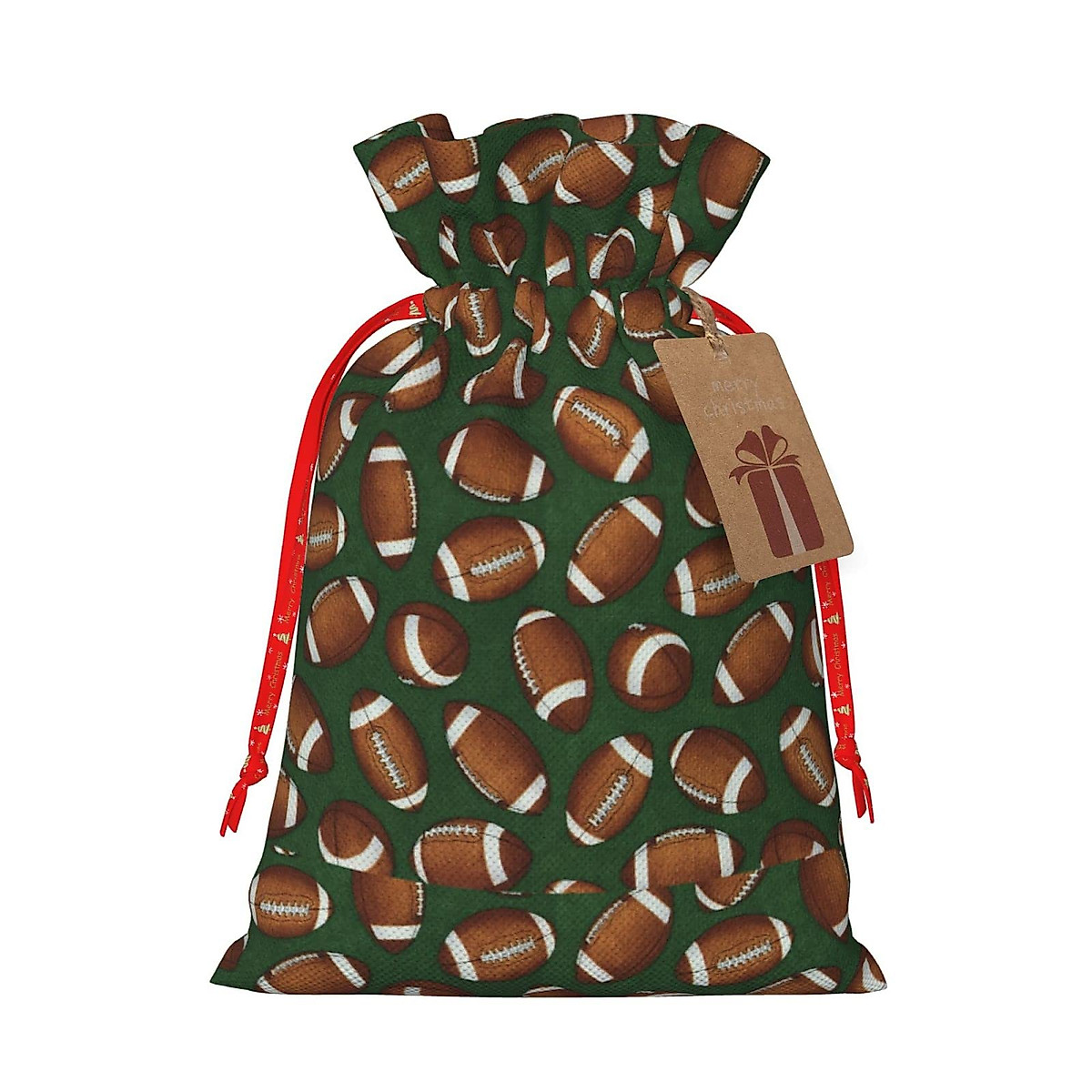 WURTON Gift Bag With Drawstring, Football Green Canvas Gift Bags, Present Wrap Bags For Christmas, 6.9 X 4.7 In