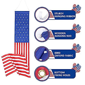 SU2SON American Flag Porch Signs Outdoor Decorations Banner, 4th of July Stars and Stripes Hanging Banner for Front Door Indoor