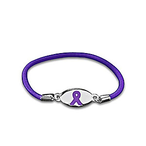 10 Pack Purple Ribbon Stretch Bracelets - 10 Bracelets in a Bag