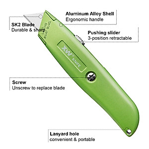 XW Retractable Utility Knife, Aluminum Alloy Box Cutter-2 Pack Green