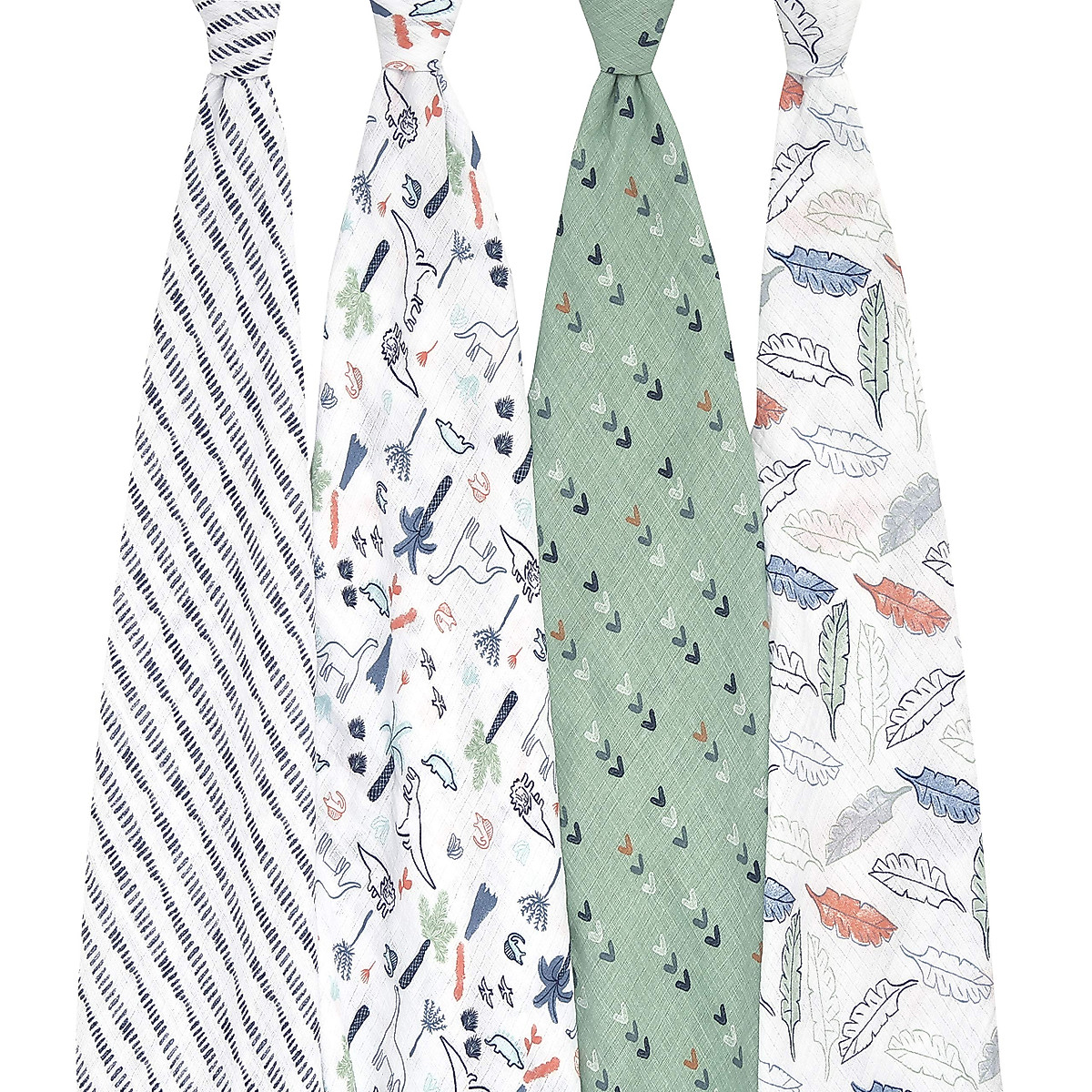 aden + anais Essentials Swaddle Blanket, Muslin Blankets for Girls & Boys, Baby Receiving Swaddles, Newborn Gifts, Infant Shower Items, Wearable Swaddling Set, 4 Pk, Dinotime