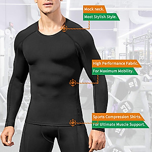 Men's Compression Shirts Long Sleeve, Base-Layer Quick Dry Workout T Shirts Sports Running Tops for Gym Black