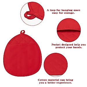 GROBRO7 5Pcs Pot Holder with Pockets Round Cotton Potholder Heat Resistant Hot Pad Machine Washable Oven Mitt Multipurpose Potholders Terry Cloth for Kitchen Baking Cooking Grilling 10 x 8 in Red