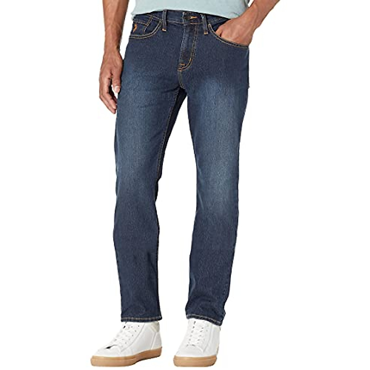 U.S. Polo Assn. Men's 5 Pocket Slim Straight Denim Jean, Stretch Dark Enzyme, 38Wx30L