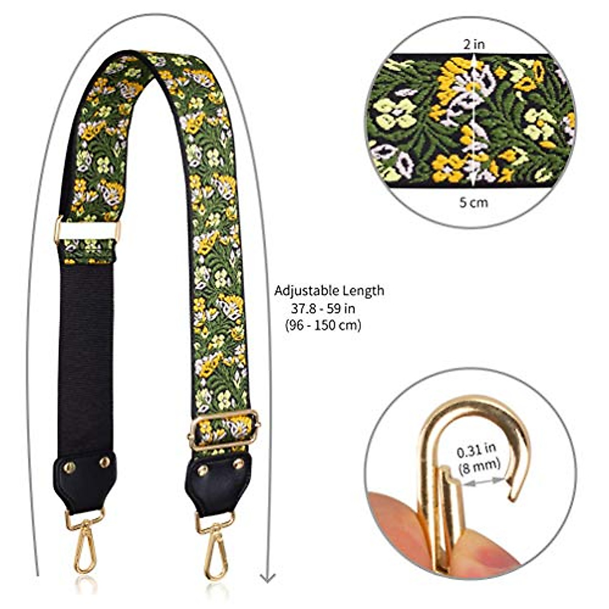 Allzedream Adjustable Guitar Style Purse Strap Replacement Crossbody Bags Jacquard Weave Embroidered (Autumn)