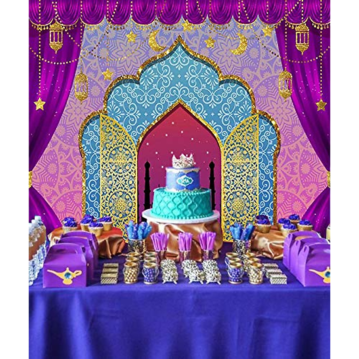 Aladdin Backdrop Photography Arabian Moroccan Nights Birthday Party Magic Genie Indian Luxurious Photo Background Princess Baby Shower Vinyl 7x5ft Photo Booth Studio Props