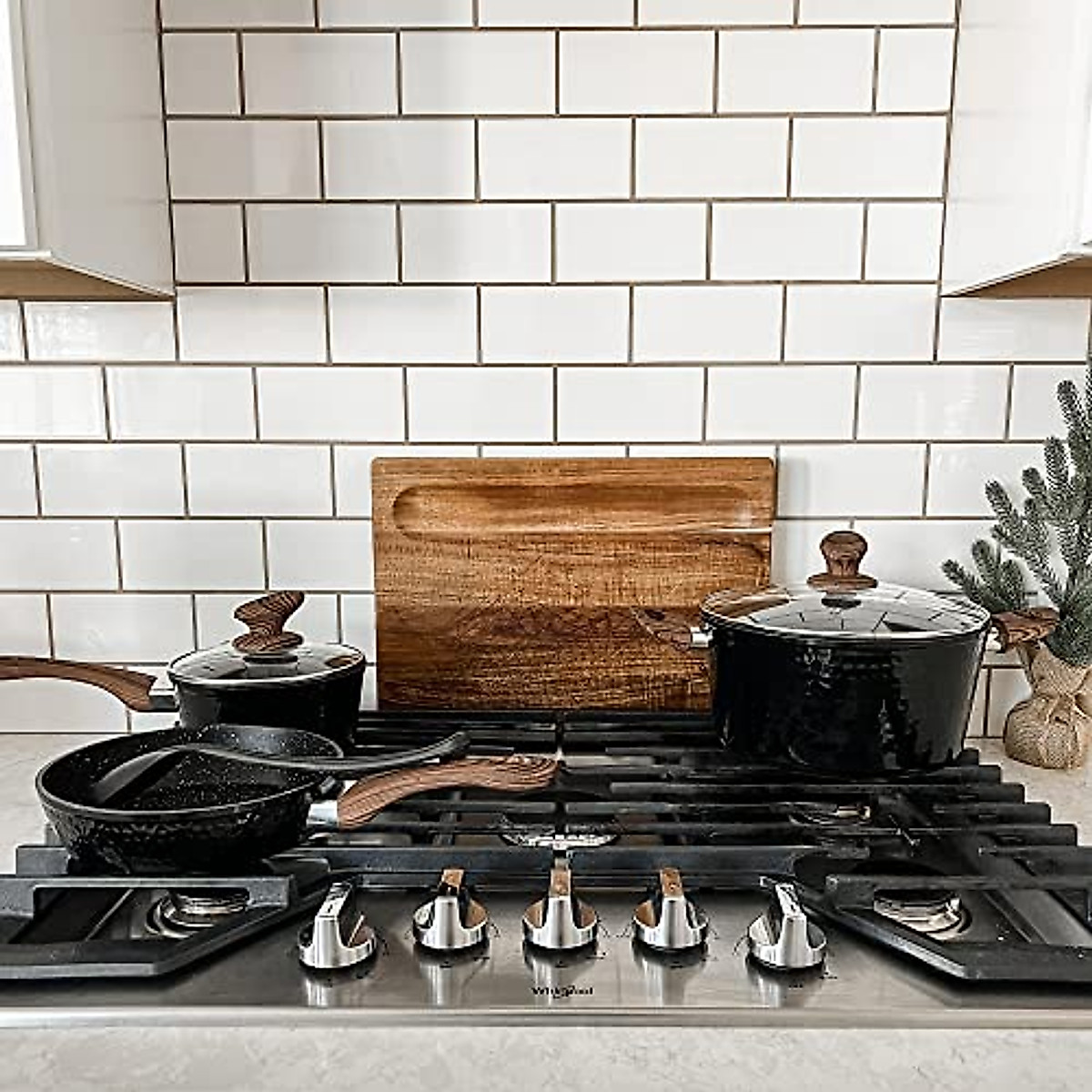 MAISON ARTS Pots and Pans Set, 15 Piece Kitchen Cookware Sets with Nonstick Granite-Coated for Induction & Dishwasher Safe, Oven, Stovetop, Black