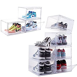 Attelite 6 Pack Large Drop Front+3 Pack X-Large Side Open Shoe Box Clear Plastic Shoe Storage Box, As Stackable Shoe Containers for Display Sneakers