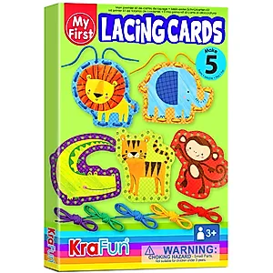 KRAFUN Beginner Preschool Lacing Card Kit for Kids Arts & Crafts, 5 Easy Safari and Animal Lacing Projects, Lacing Cards for Toddlers, Fine Motor Skills Training Toys