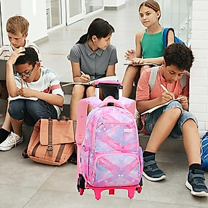 Girls Rolling Backpack Kids Backpack with Wheels Roller School Bag Wheeled Rucksack Pink
