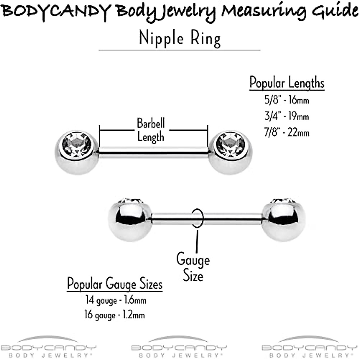 Body Candy Stainless Steel Combo Wrench Barbell Nipple Ring Set of 2 14 Gauge 13mm