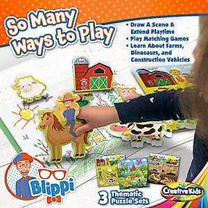 Blippi Toys for Kids by Creative Kids - 3 Chunky Puzzles for Toddlers - Wooden Animal Dinosaur Construction Puzzles - Toddler Puzzles Educational Learning Gifts Wooden Toys for Kids Ages 2+