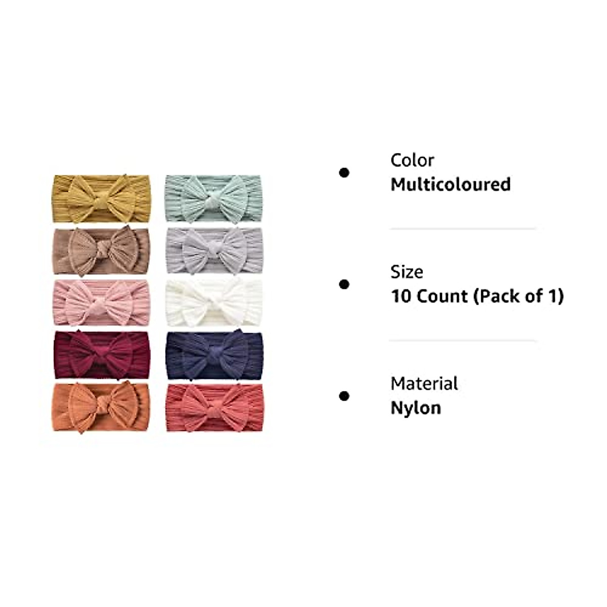 Niceye Handmade Baby Headbands Stretchy Nylon Headband with Bows for Infant Baby Toddler Girls- Pack of 10