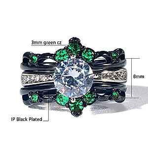 ringheart Couple Rings Black Matching Ring 1.5ct Green CZ Women Wedding Ring Sets for Him and Her His Her Wedding Ring