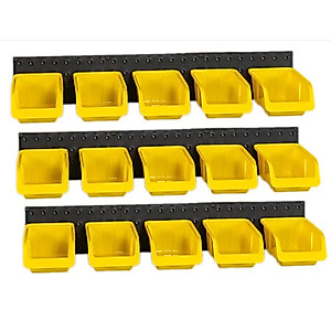 WallPeg - Made in USA - Pegboard Organizer System, Peg board (PK-2-3-15) Kit with Pegboard Bins, Hooks, Peg Board, Pegboard Wall Storage System (3 Tracks- 15 Bins)