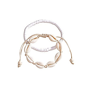 Verdusa Women's 2 Piece Ankle Bracelets Set Shell Anklet Chain Adjustable Foot Jewelry White one-size