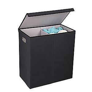 Household Essentials 5618 Double Hamper Laundry Sorter with Magnetic Lid Closure - Black