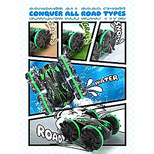 MARVTOWN Amphibious Remote Control Car, 4WD 2.4GHz Waterproof RC Car with 360° Flip and Low Battery Alarm, All Terrain Water Beach Pool RC Boat Toy for Boys and Girls of Age 6-12