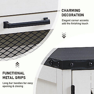 JXQTLINGMU Shoe Cabinet with 2 Flip Drawers, Farmhouse Shoe Storage Cabinet with Mesh Doors and Adjustable Shelves, Rustic Wooden Shoe Organizer, Small Shoe Cabinet Storage for Entryway, Off White