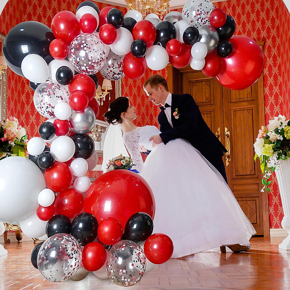 DIY Red Black White Silver Balloon Garland Arch Kit - Small and Large Red White Black Balloons Party Decorations for Graduation Birthday BBQ Baby Shower Party Decorations
