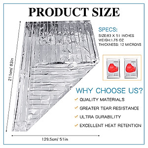 Macarrie 100 Pack Emergency Thermal Blankets Silver Foil Survival Blanket Space Blanket Survival Kit for Outdoors, Camping, Hiking, Homeless, Survival or First Aid (Silver)