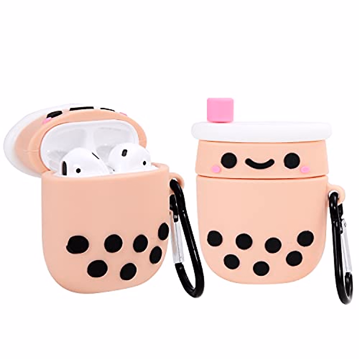 KIQ Cartoon for AirPods Case Cover Cute Soft Protective Cover w/Keychain for Women Men for Apple AirPods 2nd Generation Case AirPod Case 1st Generation Air Pod Silicone (Smiley Boba)