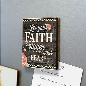 Let Your Faith Be Bigger Floral Distressed Wood Look 2.75 x 2.75 Inch Wood Lithograph Magnet