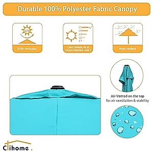 Clihome Patio Umbrella 10'x6'5 Rectangular Outdoor Umbrella Market Table Umbrella with Push Button Tilt and Crank for Patio Backyard Garden Deck Pool (Light Blue)