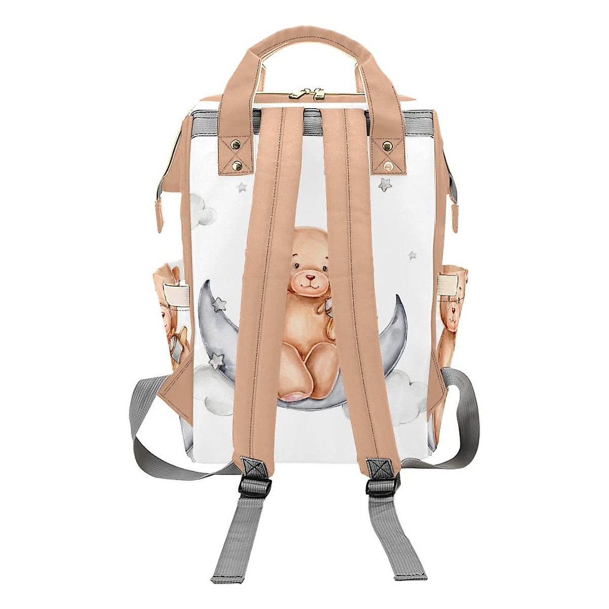 NZOOHY Teddy Bear Sits on Moon Personalized Name Diaper Bag Tote, Custom Waterproof Nursing Baby Bag Mummy Backpack for Mom Travel Outdoor 15'' X 10.83'' X 6.69''