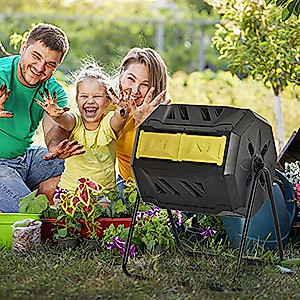 Outsunny Tumbling Compost Bin Outdoor 360° Dual Chamber Rotating Composter 43 Gallon, Yellow
