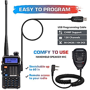 Baofeng UV-5R 8Watt Ham Radio with: Baofeng Battery BL-5 2800mAh, USB Baofeng Programming Cable, Radio Pouch and Speaker Mic Compatible with: Baofeng UV5R, BF-F8HP, UV-5X3