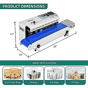YITAHOME Horizontal Continuous Band Sealer, Automatic Bag Heat Sealer w/Printing Wheels, Commercial Bag Sealing Machine for PVC PE PP Aluminum Foil Bags Films