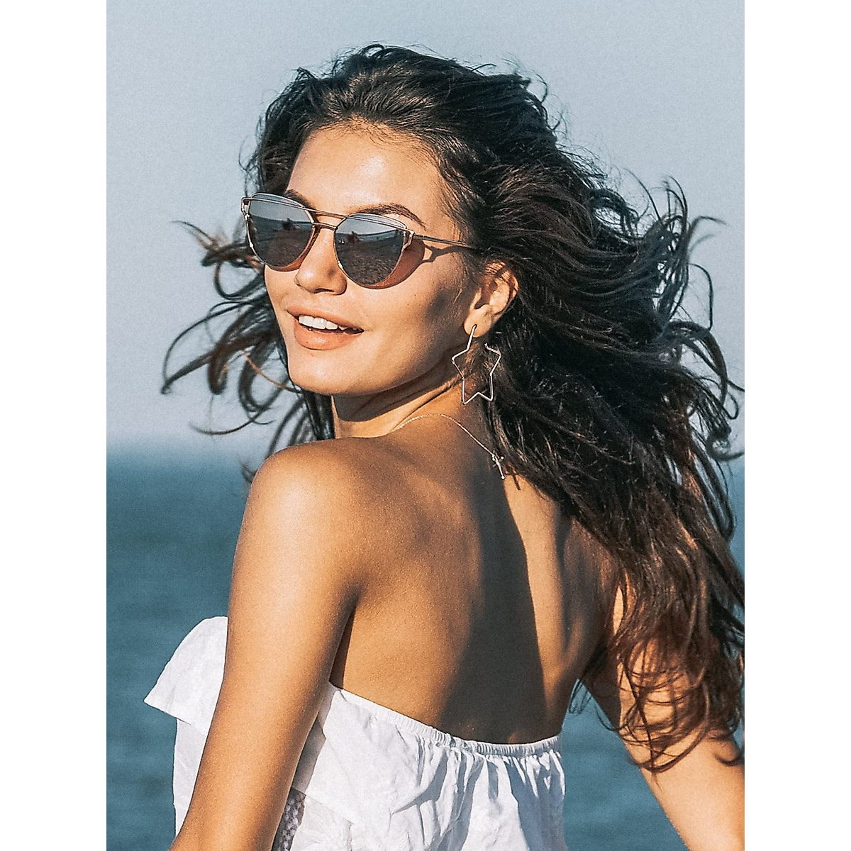 Star Hoop Earrings for Women Stainless Steel Geometric Earring Hoops Fashion Jewelry