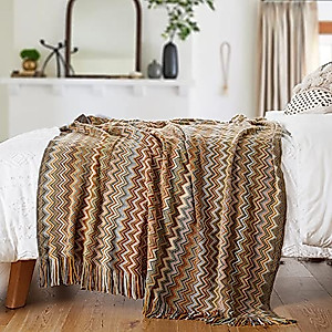 BATTILO HOME Boho Throw Blanket , Yellow Throw Blankets for Couch Bed Sofa , Fall Decorative Blankets with Tassel, Soft Lightweight Mexcian Afgan Blankets and Throws, 50"x80" (Yellow)