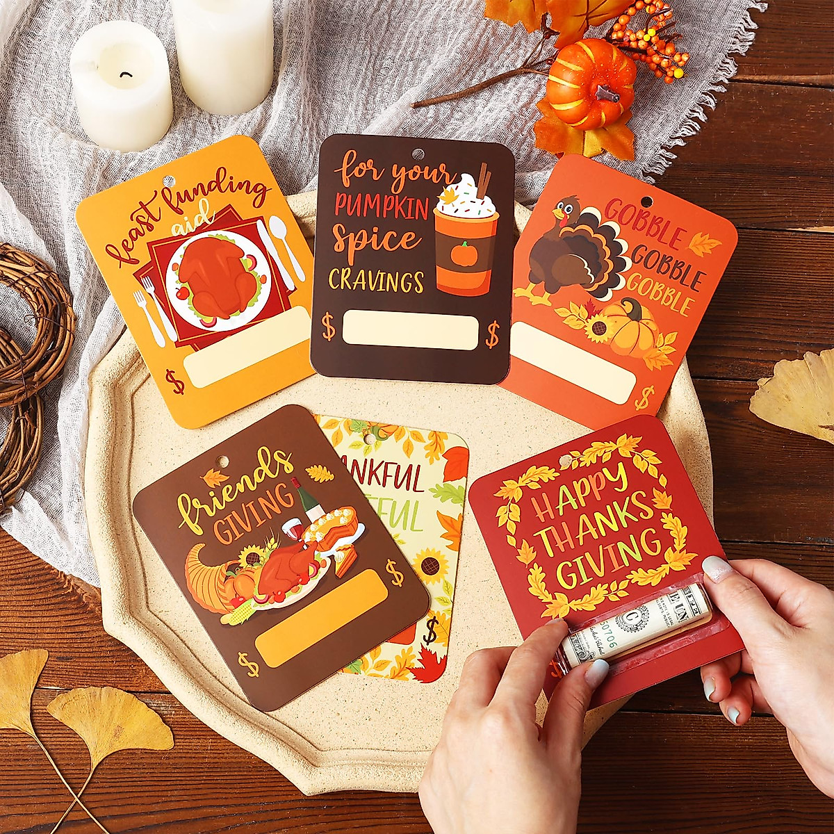 Thanksgiving Money Cards for Cash Gift Holders Fall Gift Ideas Paper Thank You Money Card Holder with Blister Box Double-Sided Tape for Gift Cards and Cash Not Including Money - Set of 6