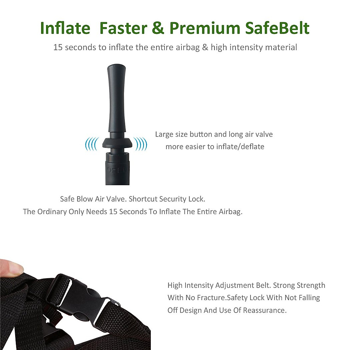 Lyuwpes Inflatable Snorkel Vest Adult Snorkeling Jackets Free Diving Swimming Safety Load Up to 220 Ibs Green