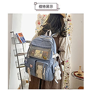 HUAFOOK Kawaii Backpack with Kawaii Pin Cute Accessories ?Kawaii Girl Backpack Cute Backpack Cute Aesthetic Backpack for School (Bule,One size)
