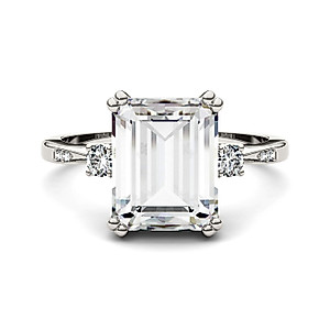 14K White Gold Moissanite by Charles & Colvard 10x8mm Emerald Fashion Ring-size 6 3.69cttw DEW