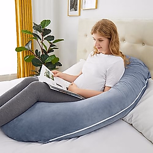 puredown® Pregnancy Pillow for Sleeping- C Shaped Full Body Maternity Pillow for Pregnant Women, Support for Back, HIPS, Legs, Removable and Washable Cover, 27" x 56" Inch Pillow, Navy Blue
