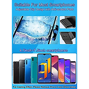 Phone Cooler for iPhone, Gaming Phone Cooling Accessories, Phone Fan Radiator for Phone Width from 2.6" to 3.5", Cell Phone Game Semiconductor Heatsink for Gaming, Live Streaming, Watch Videos -Black