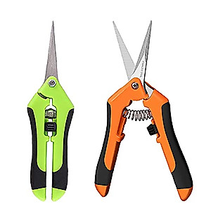 BEADNOVA Trimming Scissors Gardening Scissors Pruning Snips Garden Sheers Trim Scissors Plant Trimmers Pruners for Gardening (Green Orange, 2 Pcs)